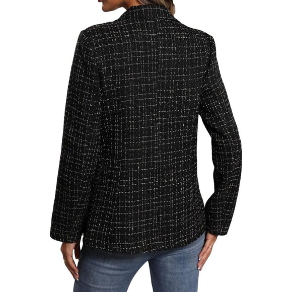 Jackets & Coats | Business Work Tweed Plaid Jacket Suit Pocket 1black ...